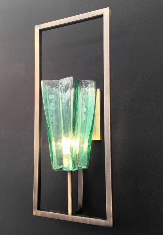 Four Pairs of Architectural Emerald Green Sconces by Fabio Ltd For Sale ...
