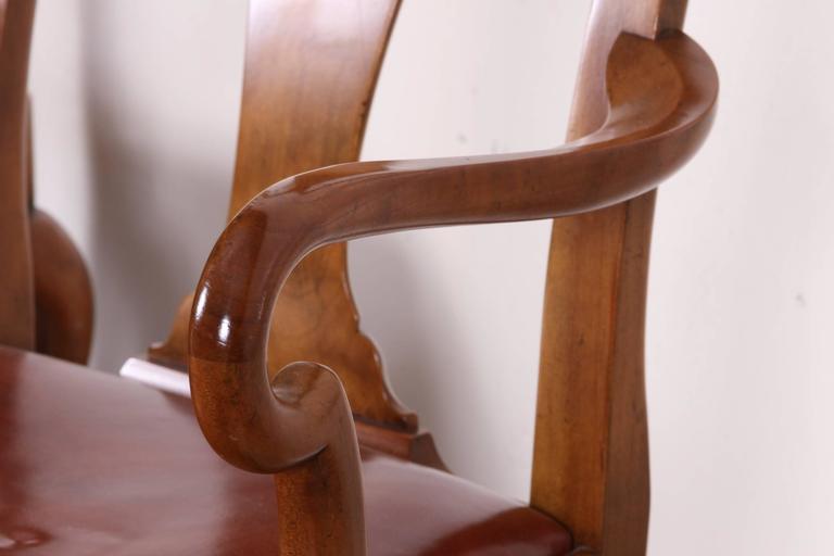 Set of Six Walnut Queen Anne Style Dining Chairs by Baker at 1stDibs