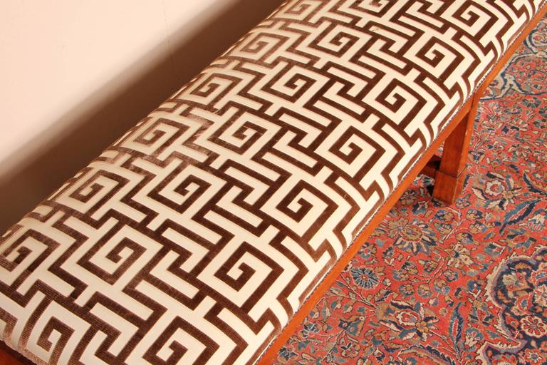 Pair of Custom Long Benches in Custom Raised Geometric Fabric For Sale ...