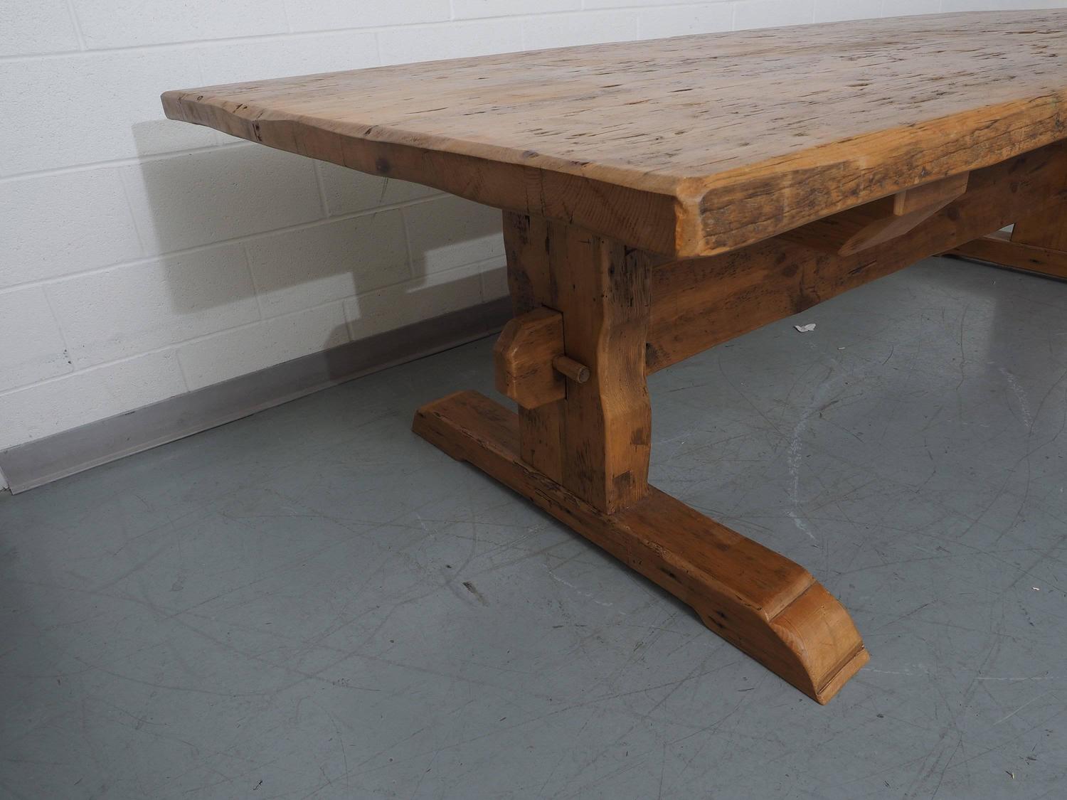 Massive Distressed Solid Wood Trestle Table at 1stdibs