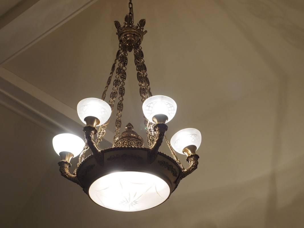 Pair of Massive and Elaborate Theatrical Bronze Chandeliers at 1stDibs