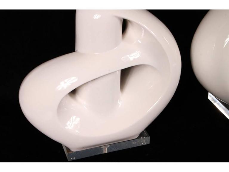 Pair of Mid-Century Abstract Ceramic Lamps on Lucite Bases at 1stDibs