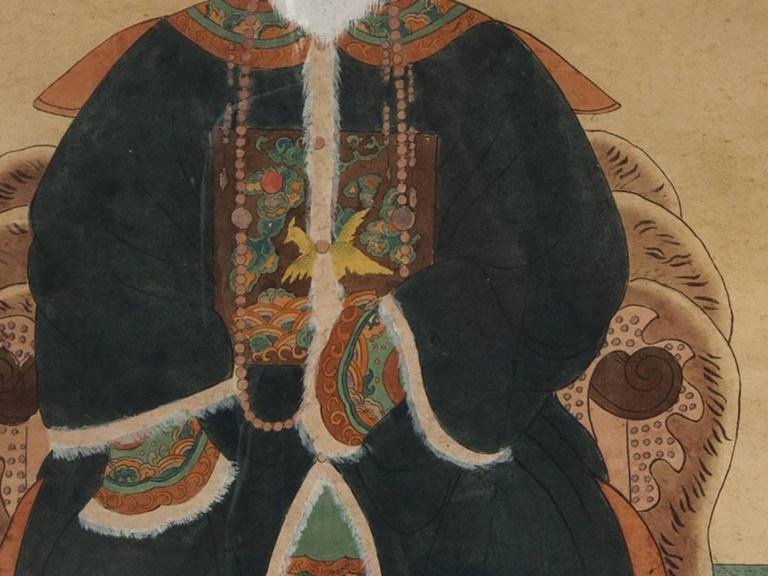 Pair of Chinese Ancestral Portraits Gouache on Paper at 1stDibs