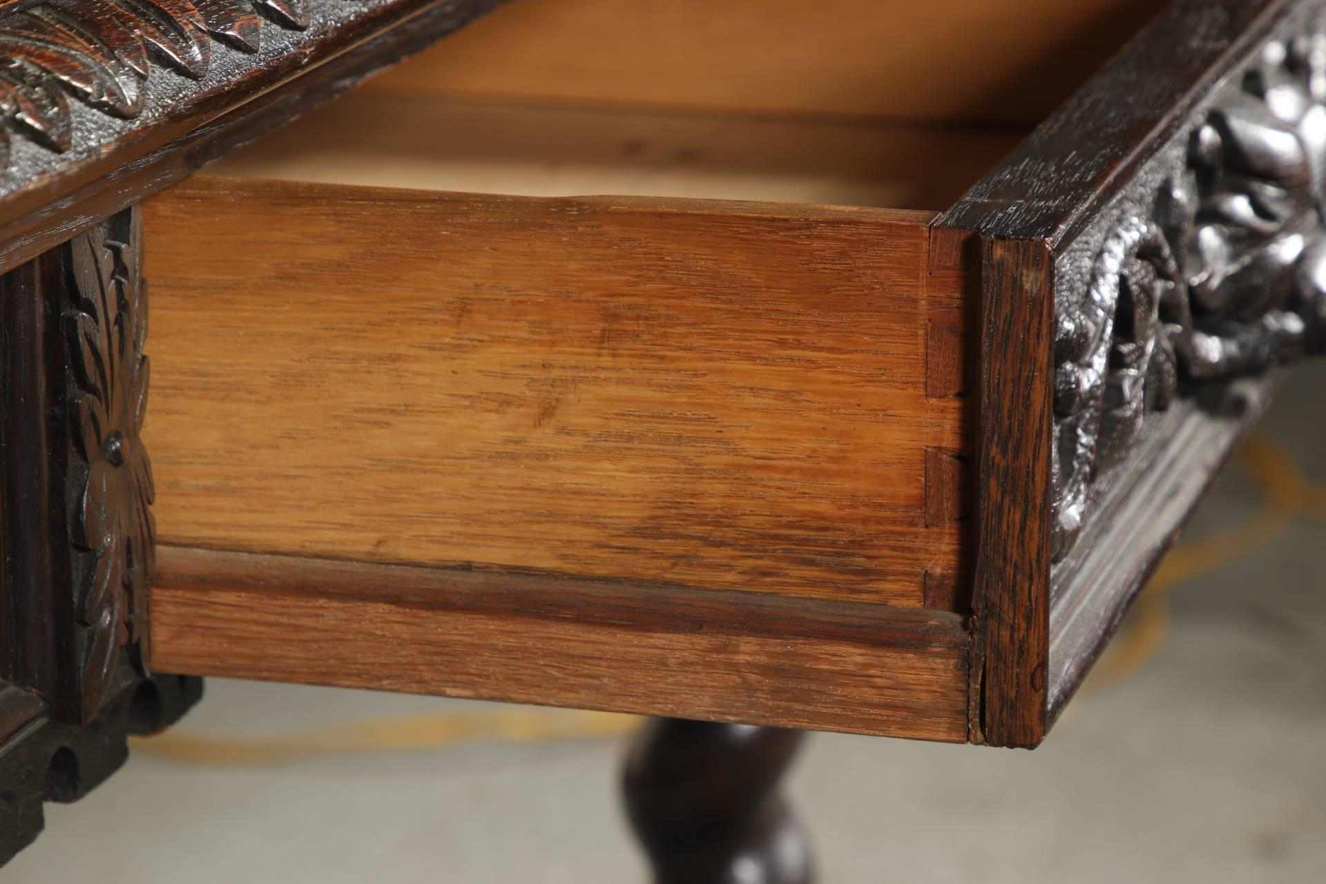 Antique Finely Carved Oak Desk at 1stDibs