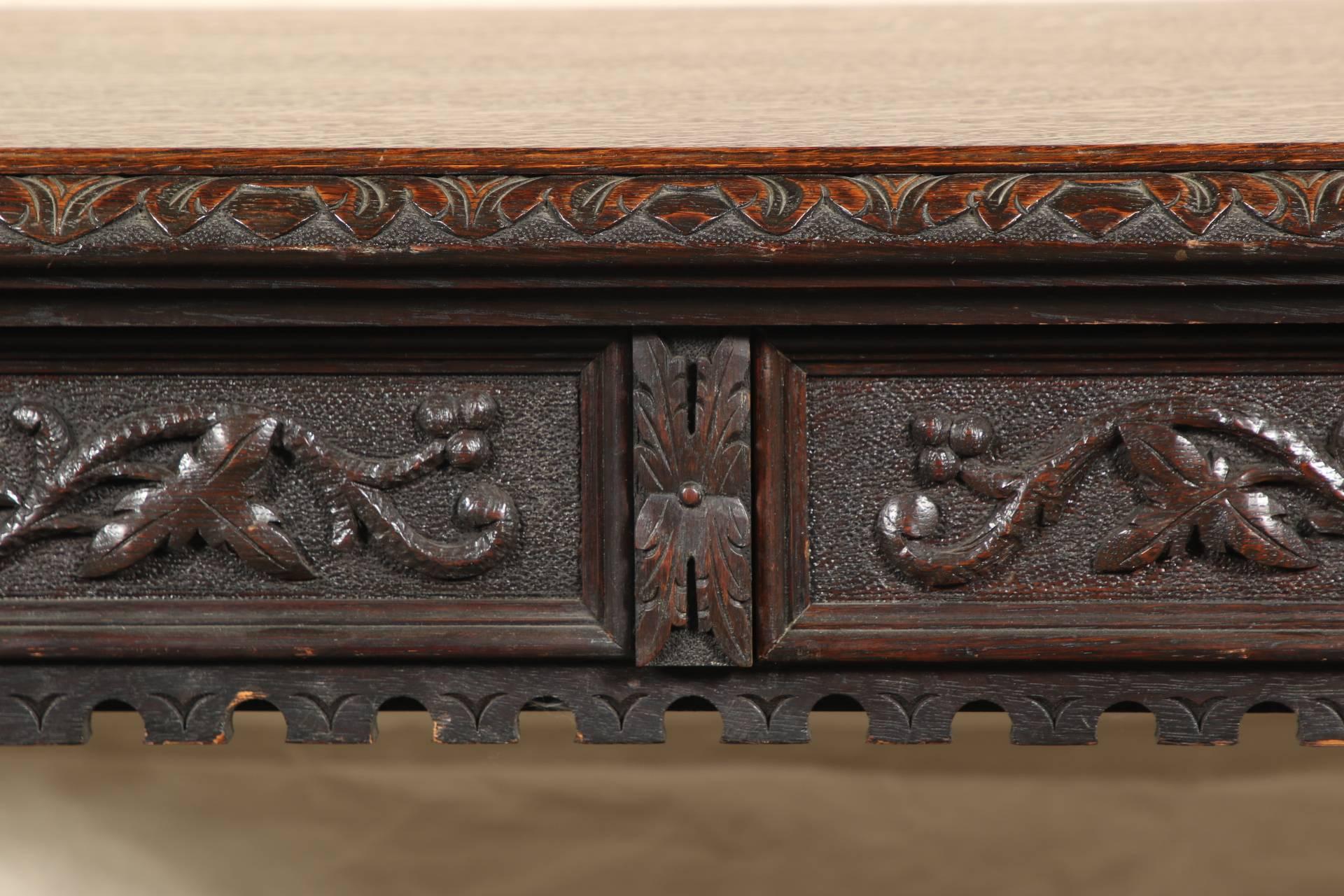 Antique Finely Carved Oak Desk at 1stDibs