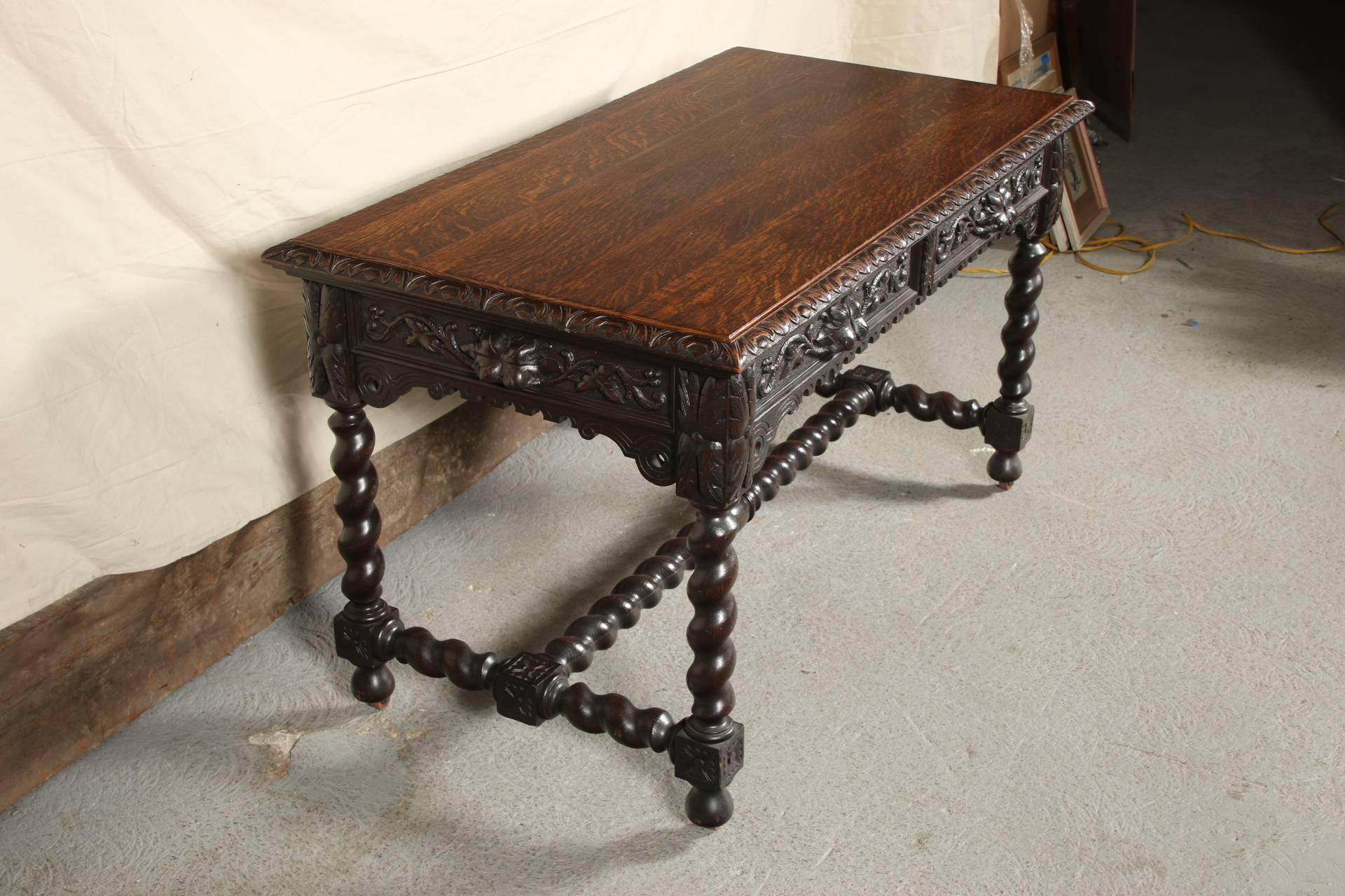 Antique Finely Carved Oak Desk at 1stDibs