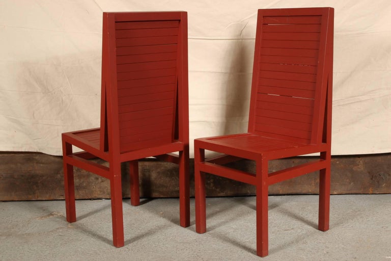 Pair of Modern Side Chairs in Red Paint For Sale at 1stDibs