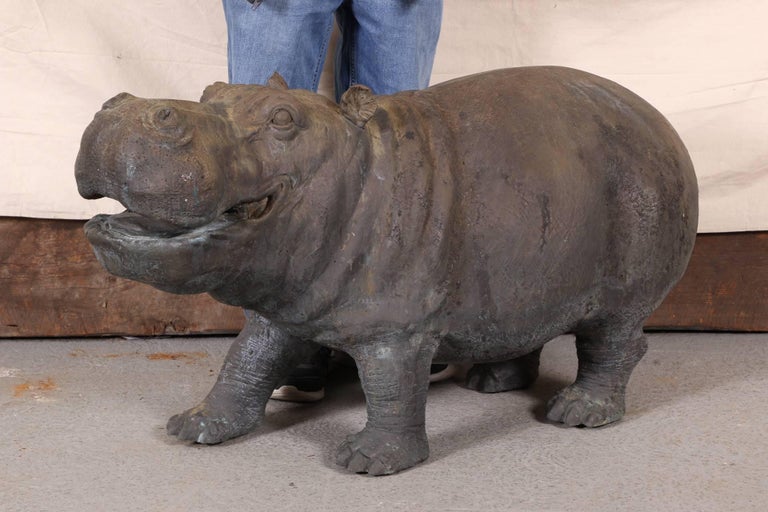 Large-Scale Bronze Striding Hippo Figure at 1stdibs