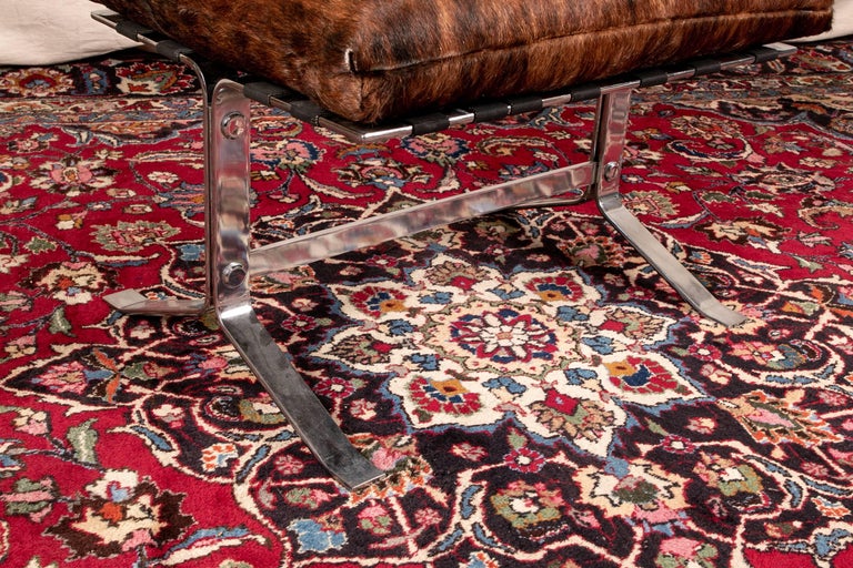Modern Hide-Covered and Chrome Footstool For Sale at 1stDibs