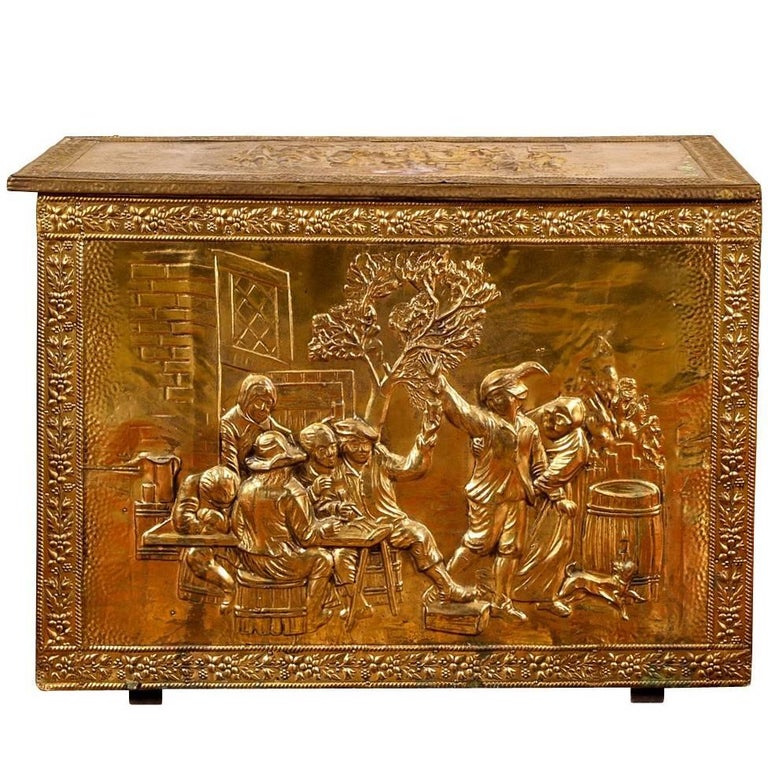 19th Century Repousse Brass Tinder Box For Sale at 1stDibs