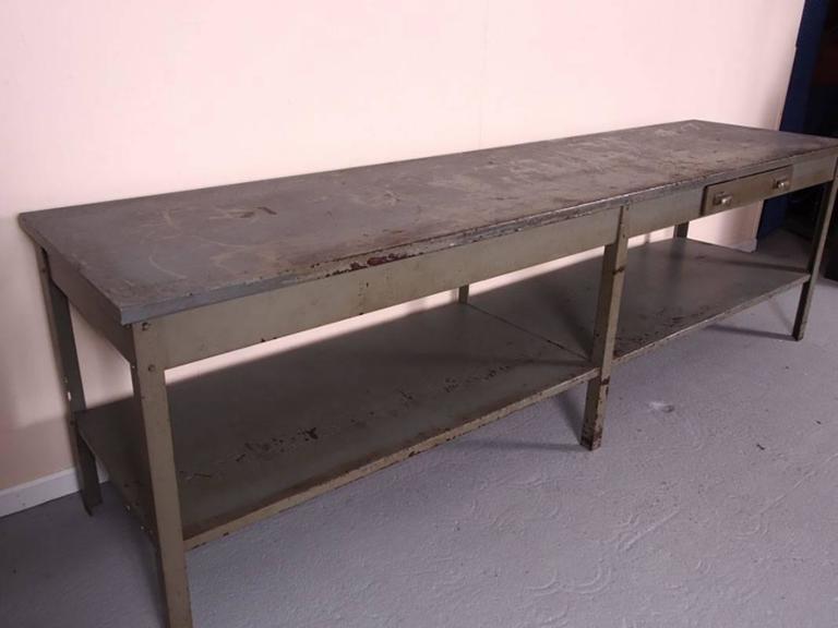 Large Vintage Metal Industrial Work Table at 1stDibs
