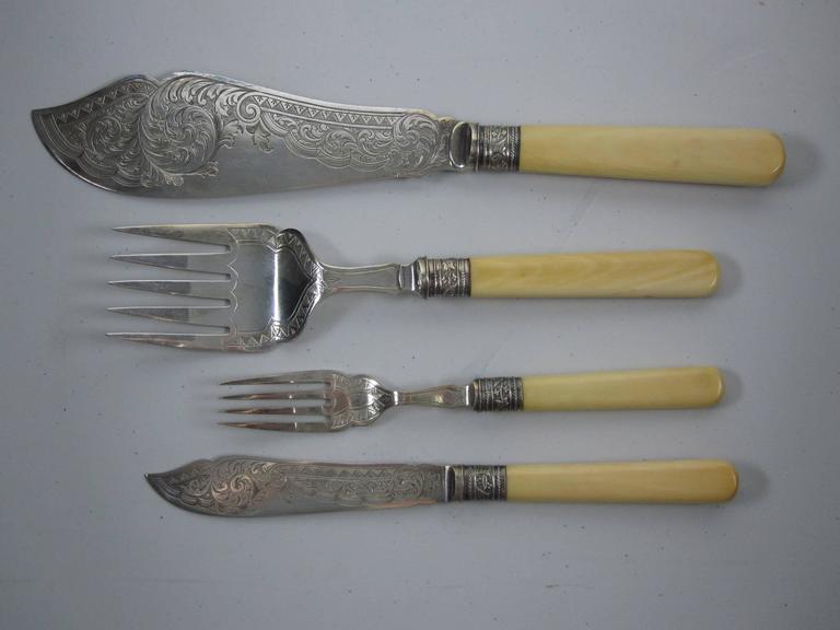 English Sheffield Bone and Silver-Plate Cased Fish Flatware Service for ...