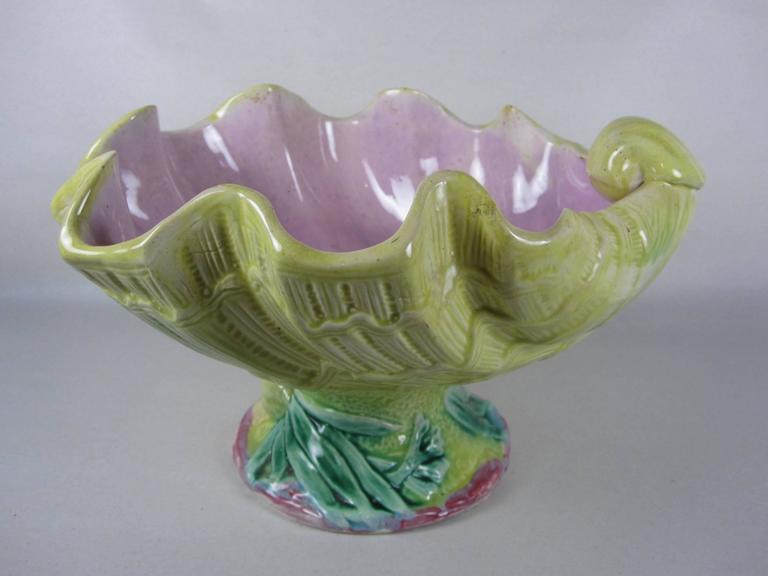 English Majolica Shell Form Footed Compote at 1stDibs