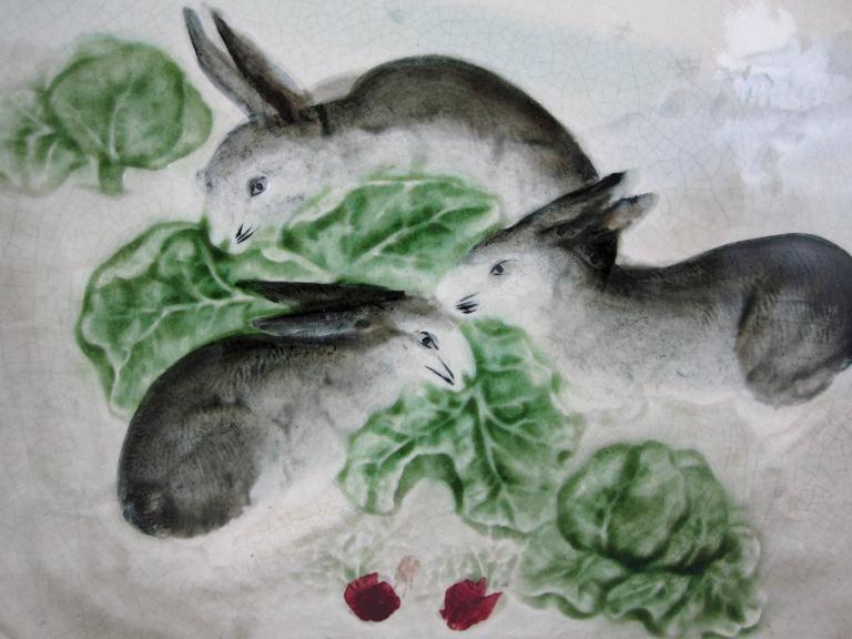 Choisy-le Roi French Majolica Bunny Rabbit Plate 'a' at 1stDibs