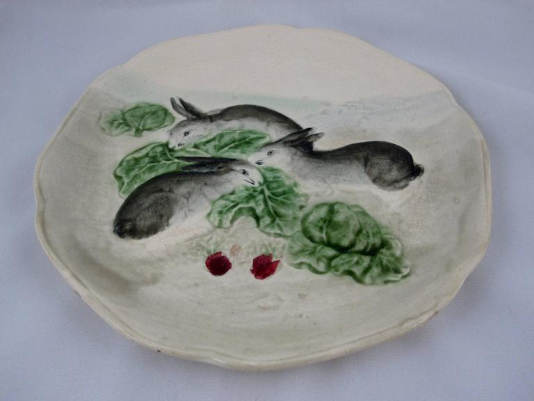 Choisy-le Roi French Majolica Bunny Rabbit Plate 'a' at 1stDibs