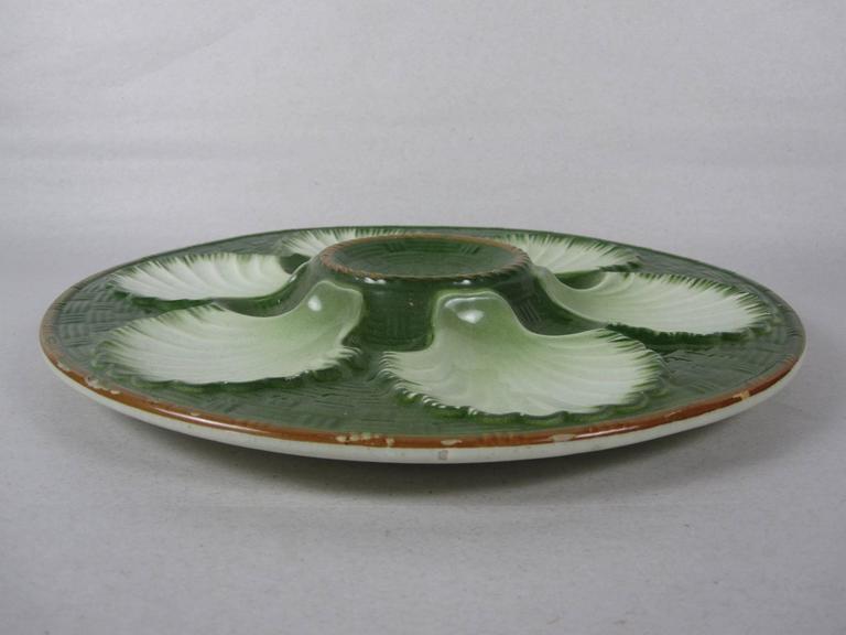 St. Clement French Majolica Pottery Basket Weave Oyster Plate at 1stDibs