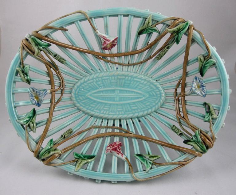 19th Century Sarreguemines French Majolica Wicker and Morning Glory ...