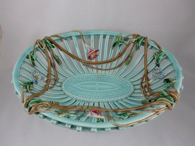 19th Century Sarreguemines French Majolica Wicker and Morning Glory ...