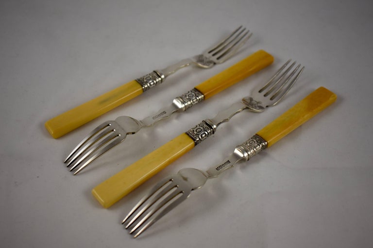 John Round and Sons Natural Bone and Sheffield Silver Engraved Forks ...