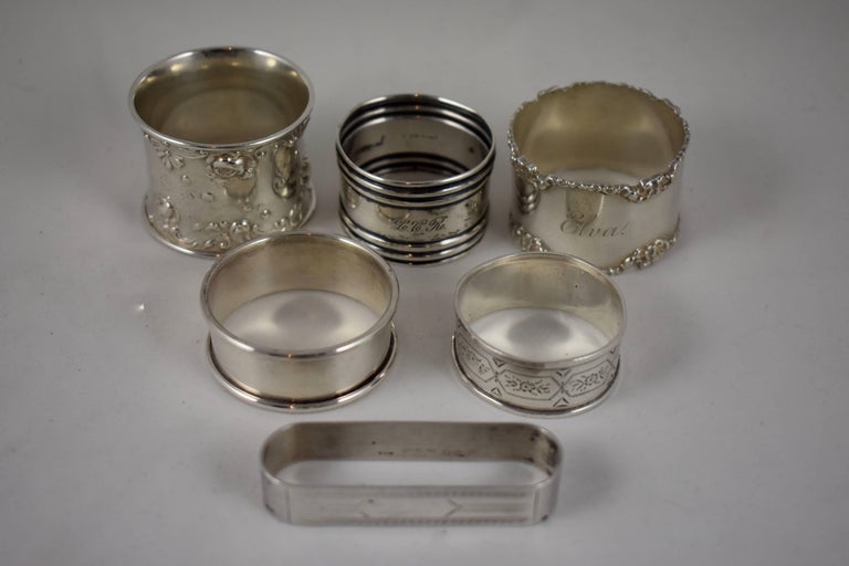Sterling Silver Antique Napkin Rings, Mixed Set of Six at 1stDibs