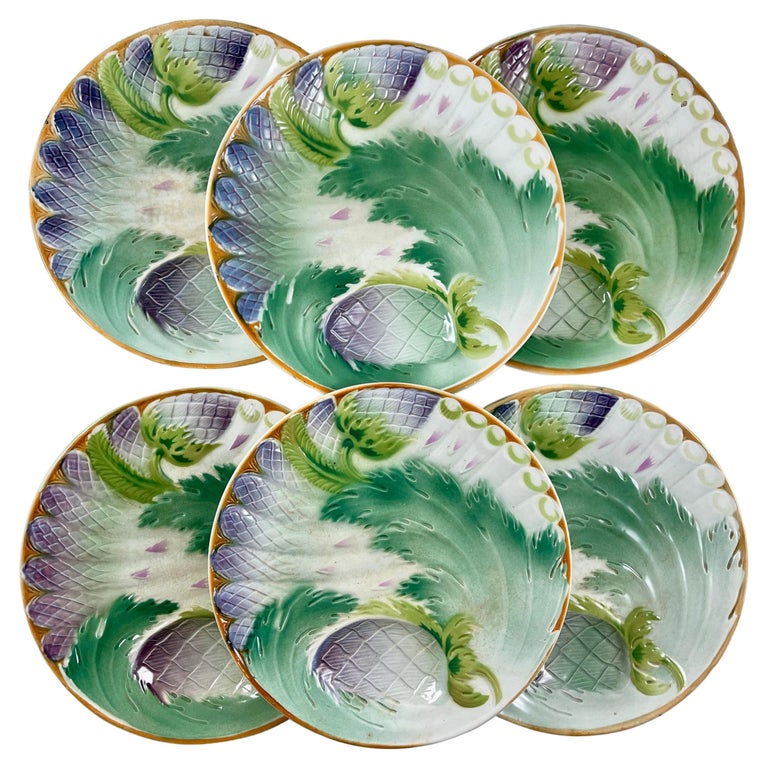 St. Amand Art Nouveau French Majolica Glazed Asparagus and Artichoke ...