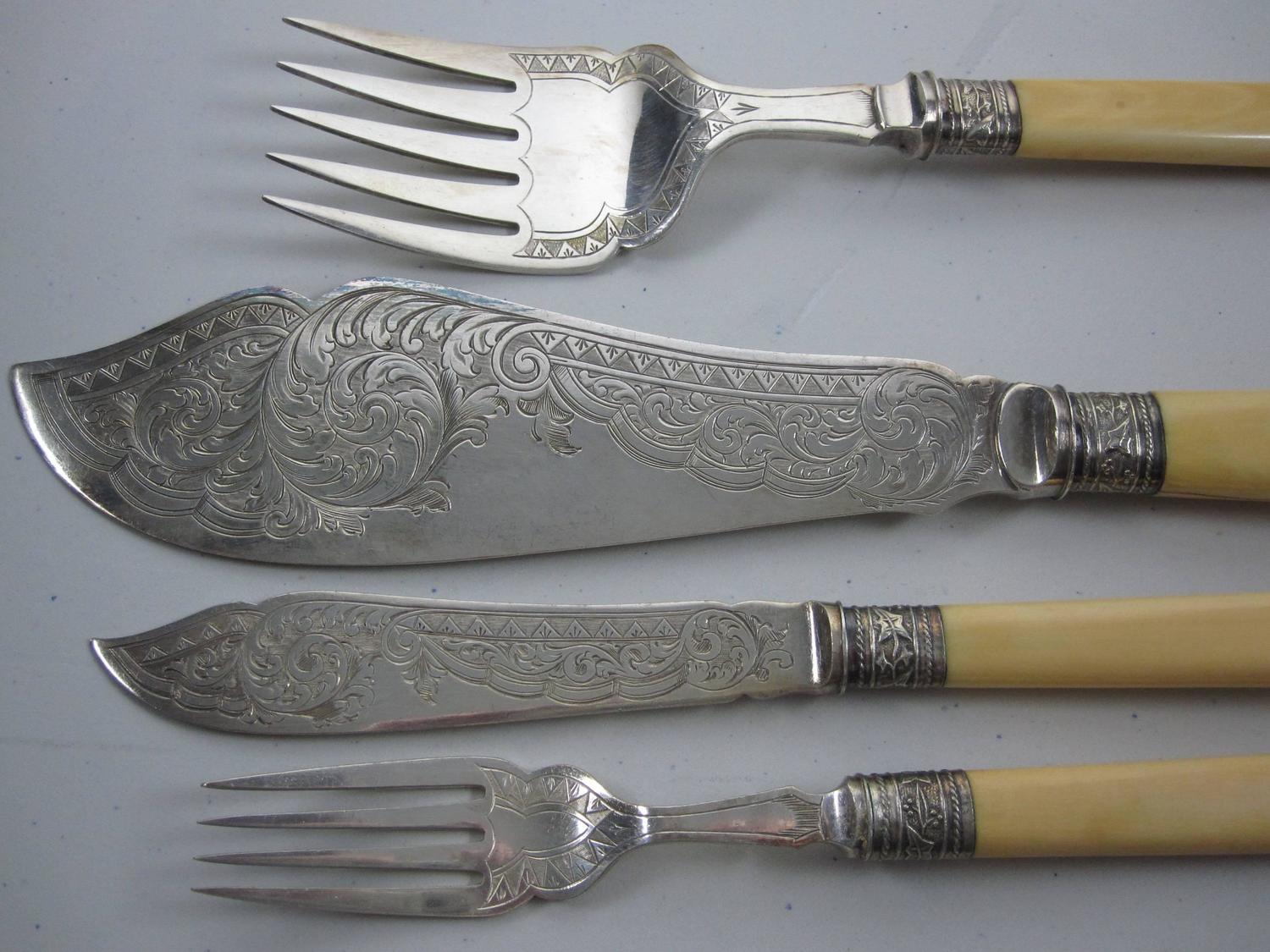 English Sheffield Bone and Silver-Plate Cased Fish Flatware Service for Six at 1stdibs