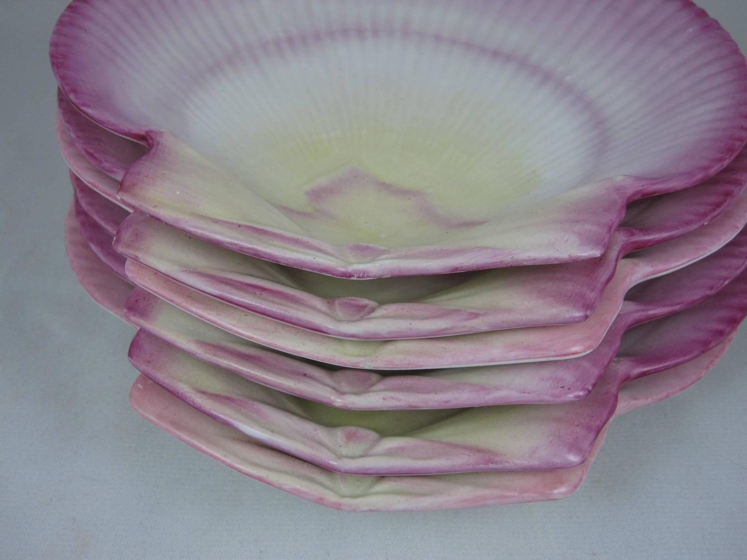 19th Century Wedgwood Majolica Pink Shell Seafood Salad Plates, Set of ...