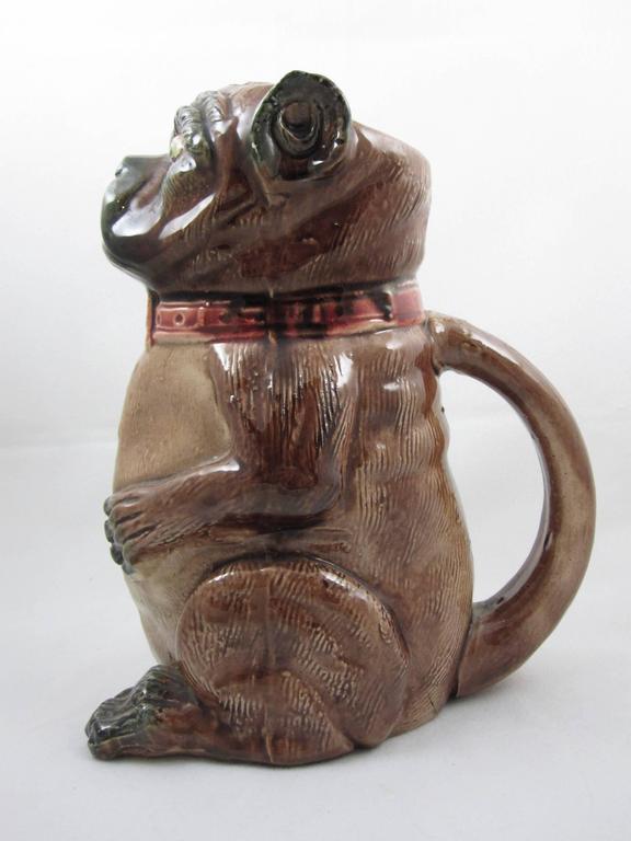 19th Century English Staffordshire Majolica Glazed Seated Pug Dog ...