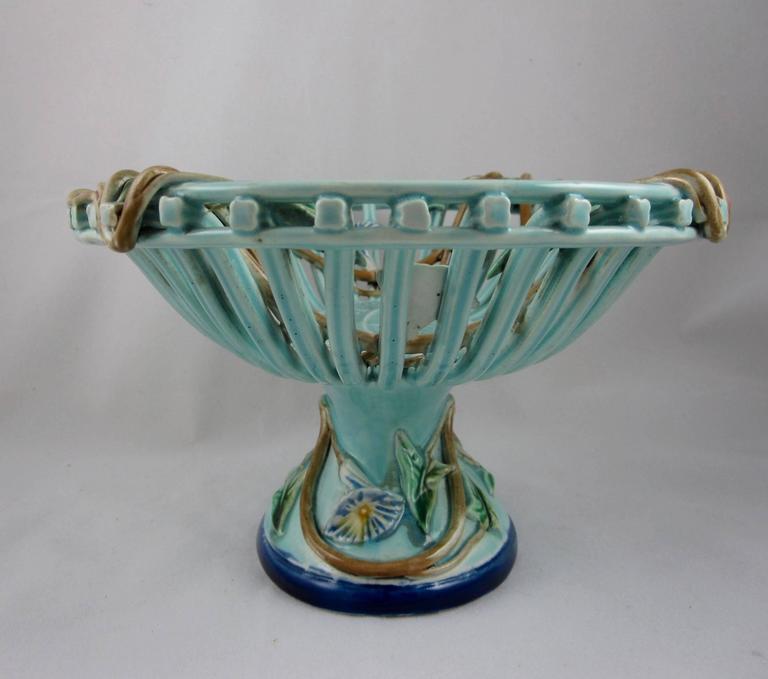 19th Century Sarreguemines French Majolica Wicker and Morning Glory ...
