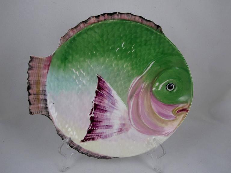 Victorian English Staffordshire Hand-Painted Porcelain Fish Plates, Set ...