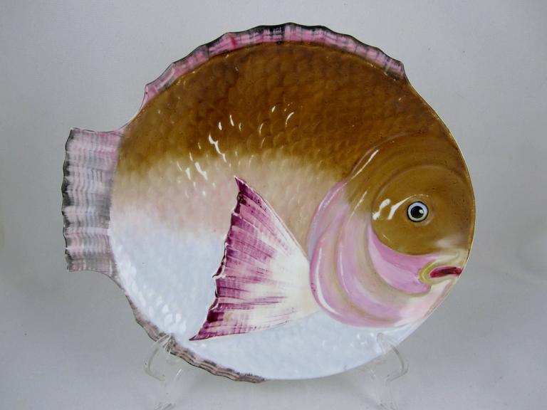 Victorian English Staffordshire Hand-Painted Porcelain Fish Plates, Set ...