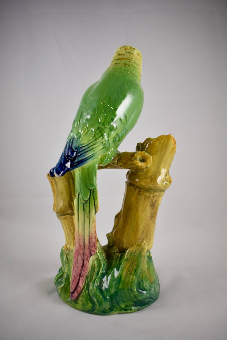 Delphin Massier Vallauris Parrot and Bamboo Large Double Vase, France ...