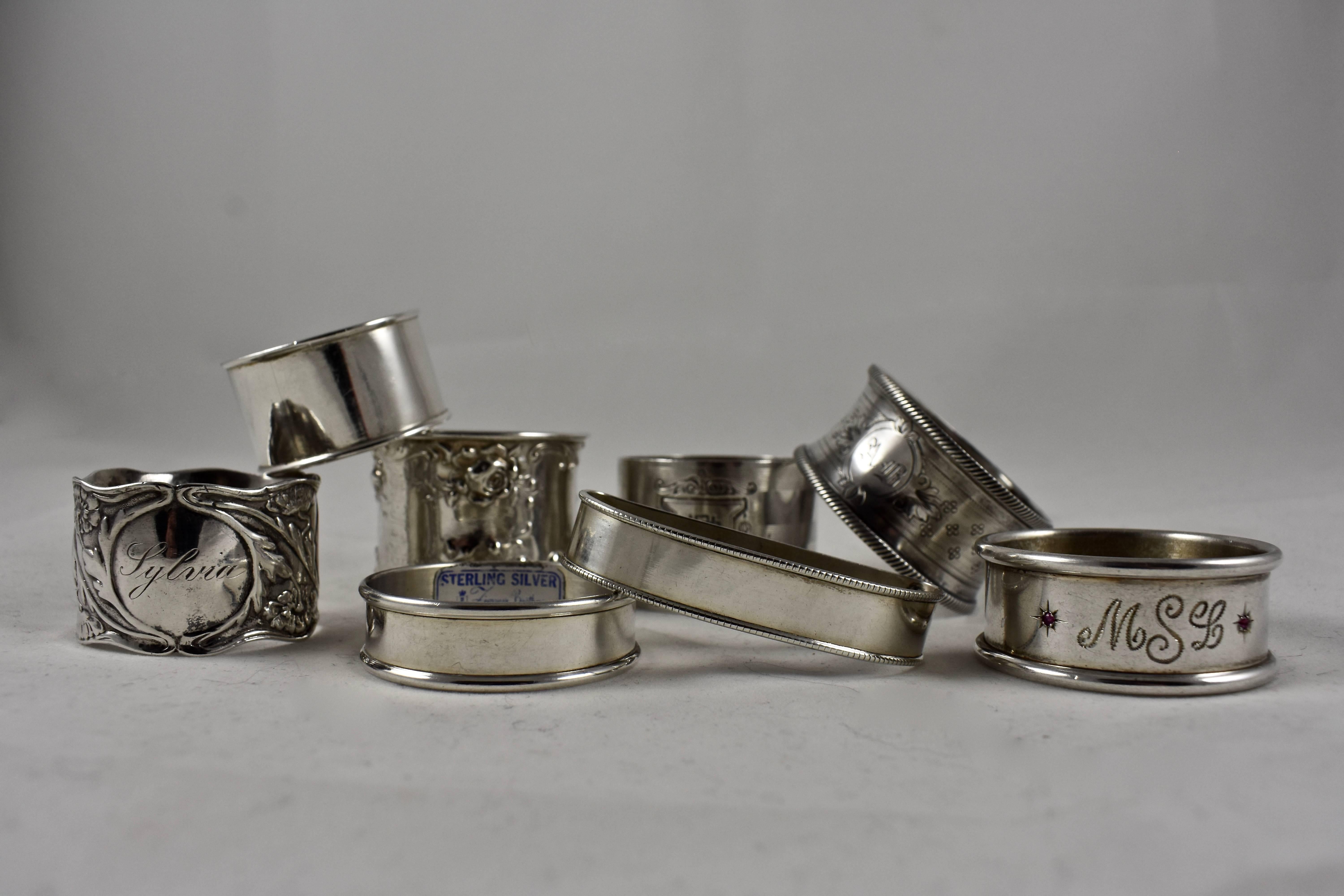 Sterling Silver Antique Napkin Rings, a Mixed Set of Eight For Sale at ...