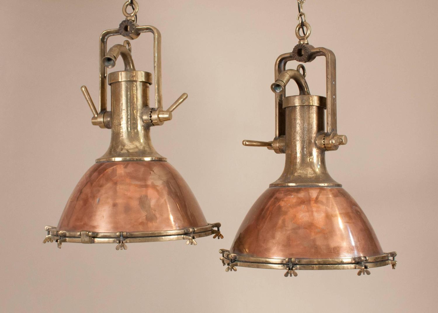 Pair of Mid-Century Copper and Brass Ship Deck Lights at 1stdibs