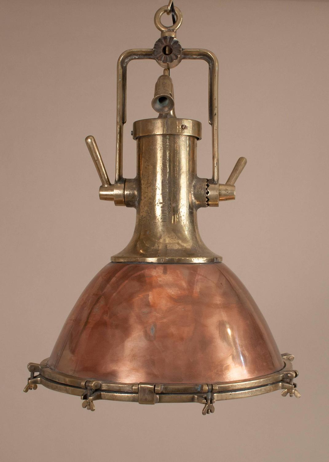 Pair Of Mid Century Copper And Brass Ship Deck Lights At 1stdibs