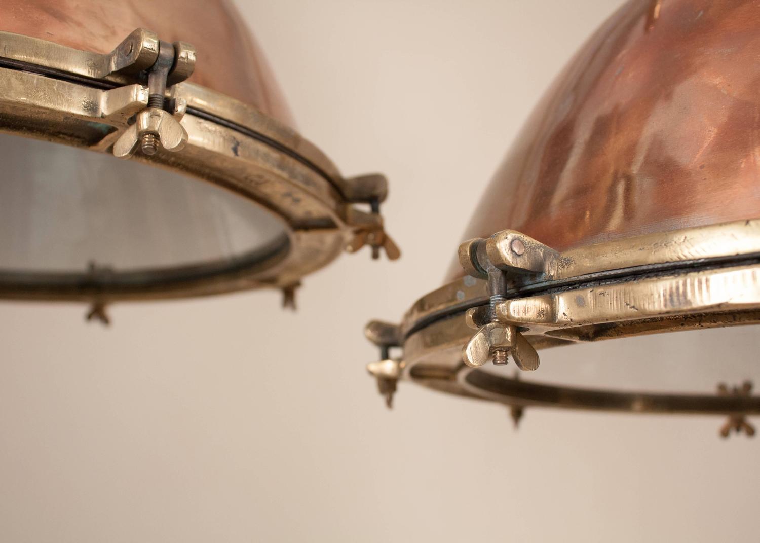 Pair Of Mid Century Copper And Brass Ship Deck Lights At 1stdibs