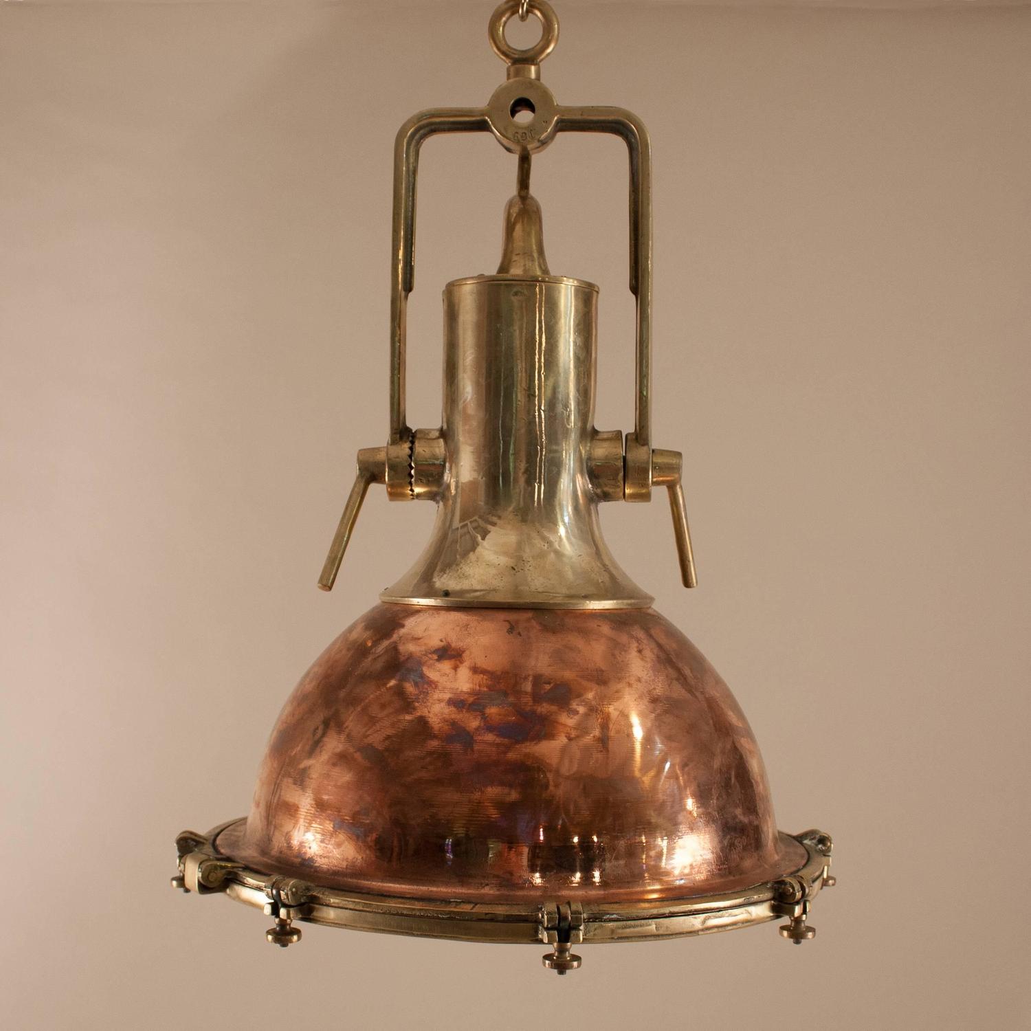 Pair of Large Copper and Brass Nautical Pendants For Sale at 1stdibs