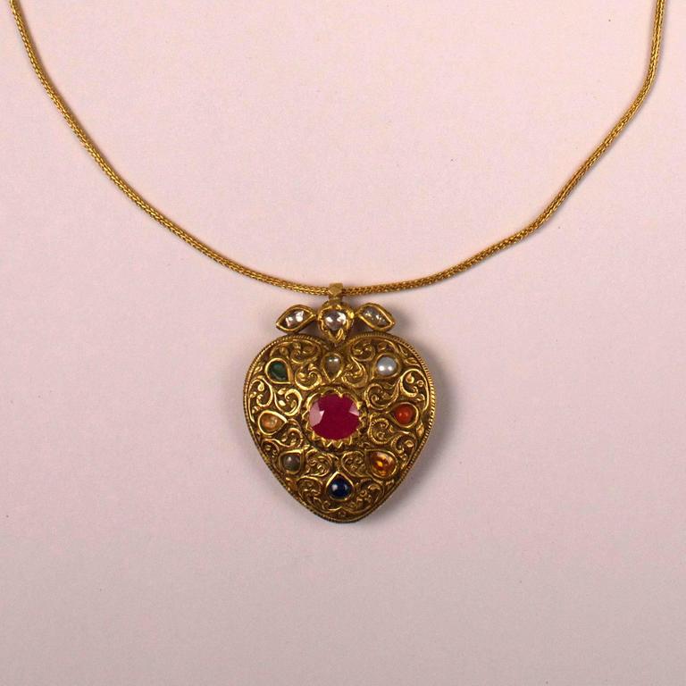 Gold and Nine Gemstone Navaratna Pendant Necklace at 1stDibs