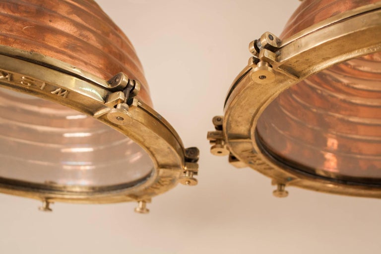 Pair of Large Copper and Brass Nautical Ship Deck Lights at 1stDibs