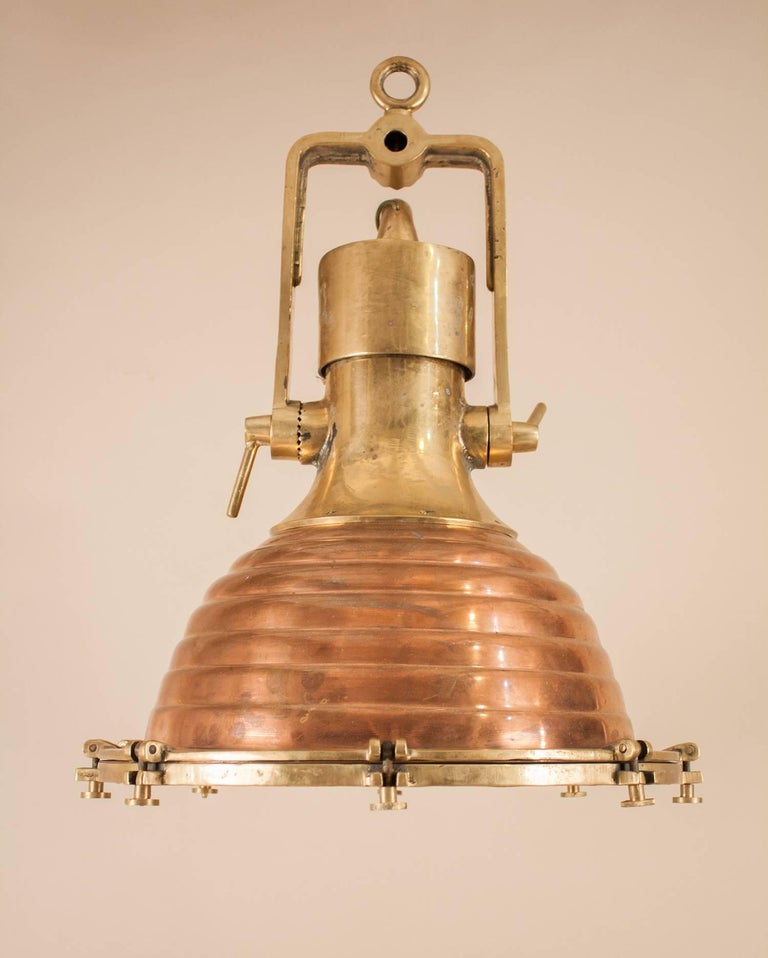 Pair of Large Copper and Brass Nautical Ship Deck Lights at 1stDibs
