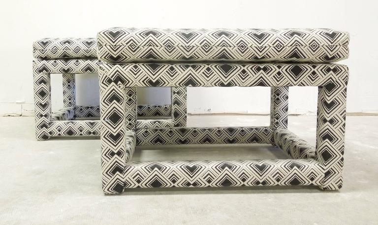 Pair of 70s Modern Ottomans in New Geometric Pop Art European Jacquard ...