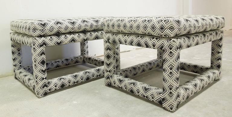 Pair of 70s Modern Ottomans in New Geometric Pop Art European Jacquard ...