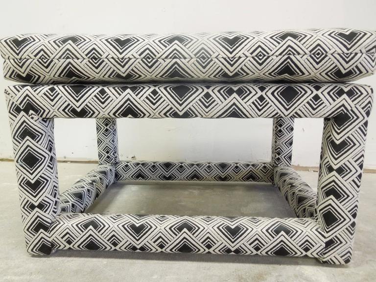 Pair of 70s Modern Ottomans in New Geometric Pop Art European Jacquard ...
