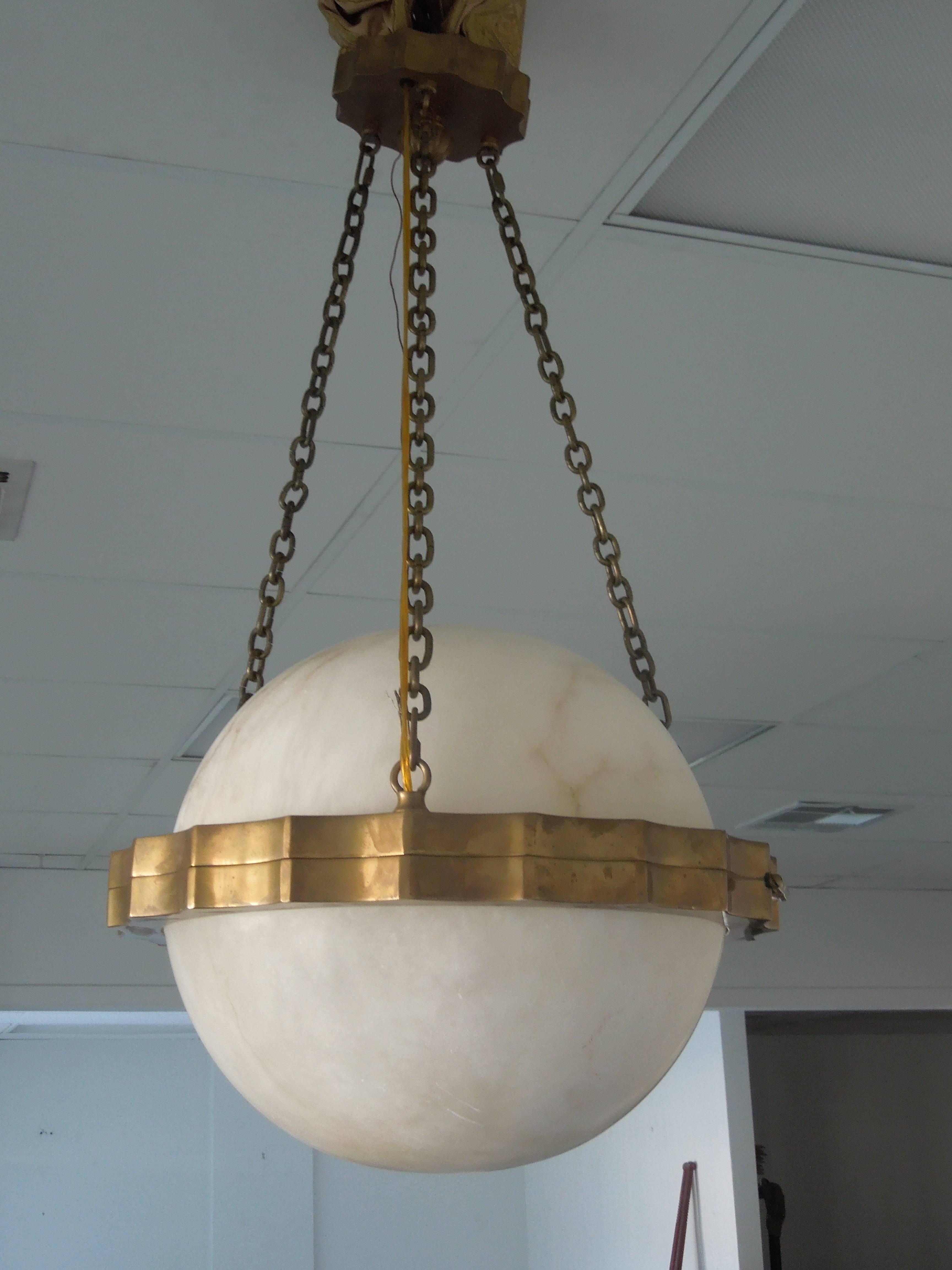 Modernist Alabaster and Brass Sphere Chandelier at 1stDibs