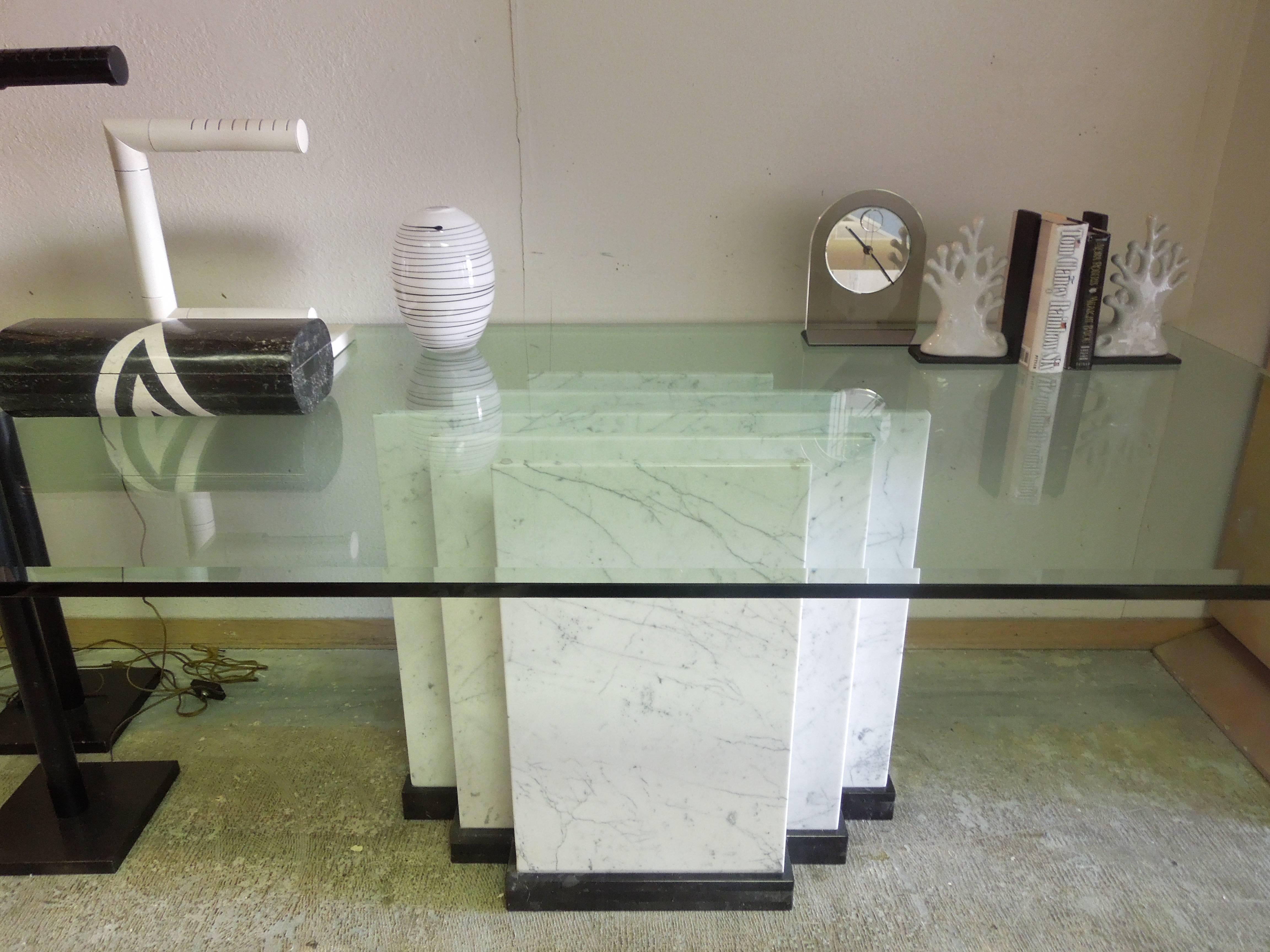 80s Custom-Made Italian Marble and Glass Modern "Architect" Dining ...