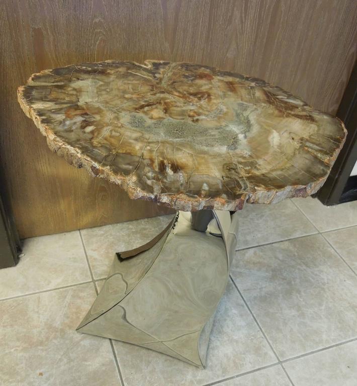 Modernist Lacquered Raw Wood and Polished Chrome Side Table at 1stDibs