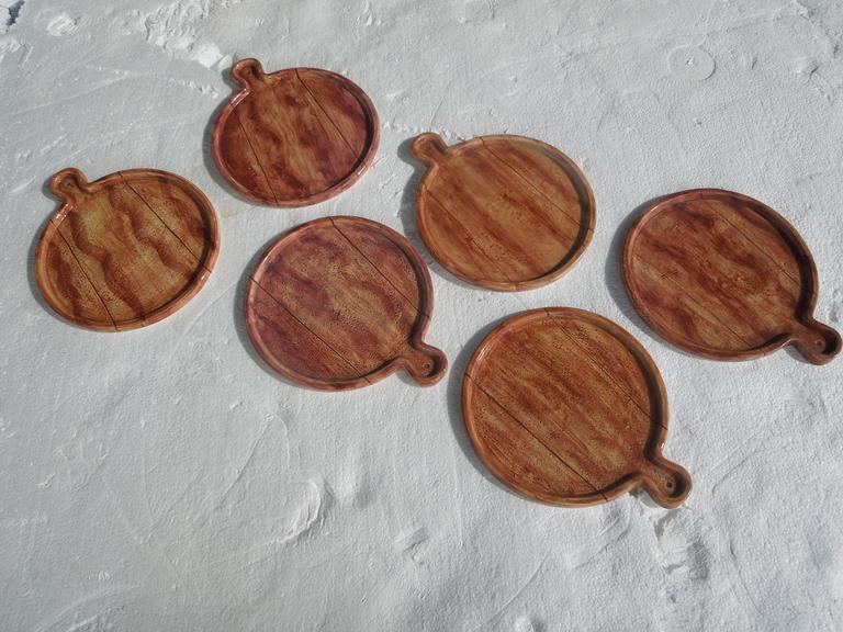 Set of Six Italian Ceramic Pizza Plates by Langbein For Sale at 1stDibs
