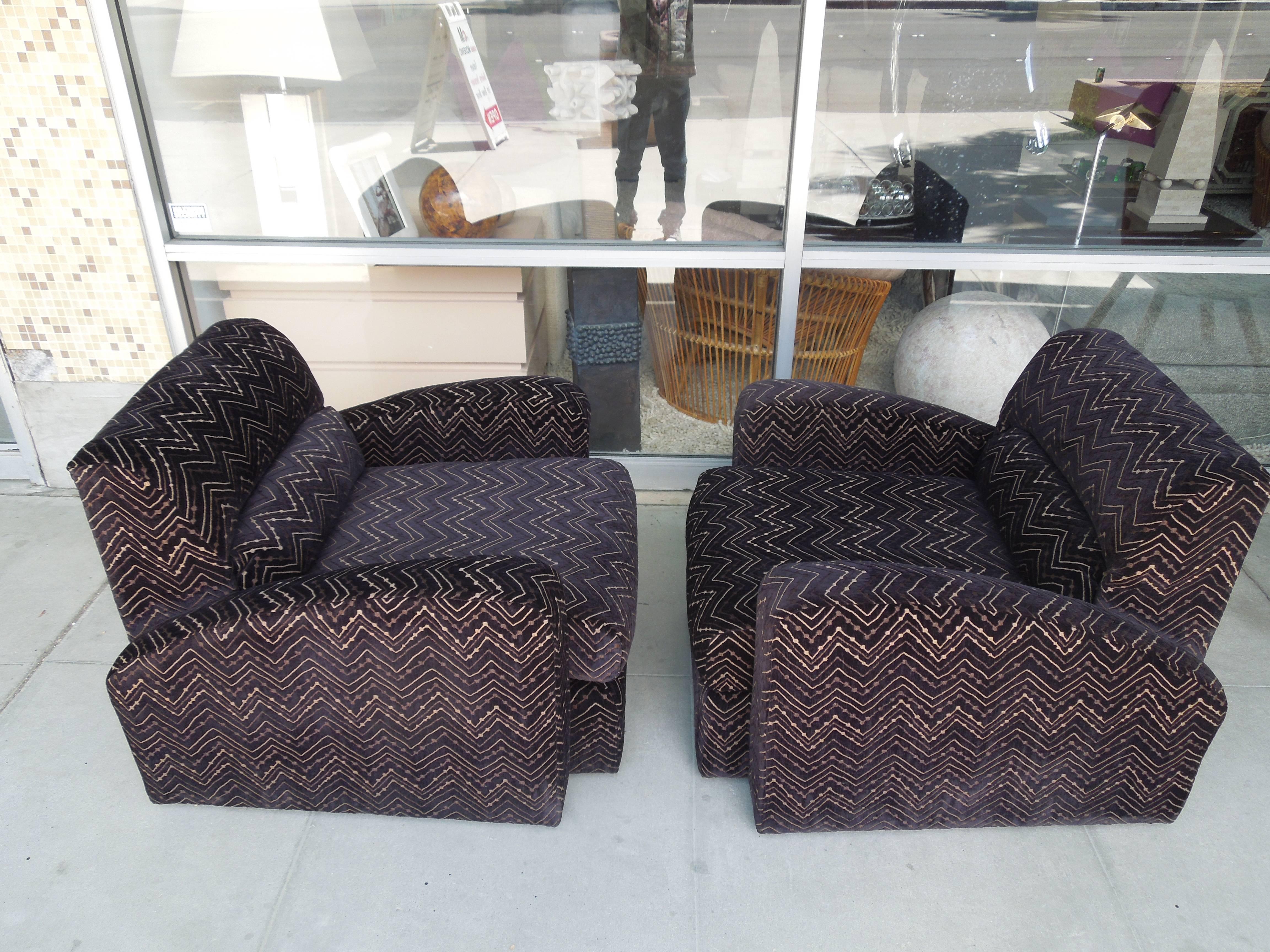Pair of Iconic Jay Spectre Art Deco "Steamer" Chairs in Jazz Velvet at ...