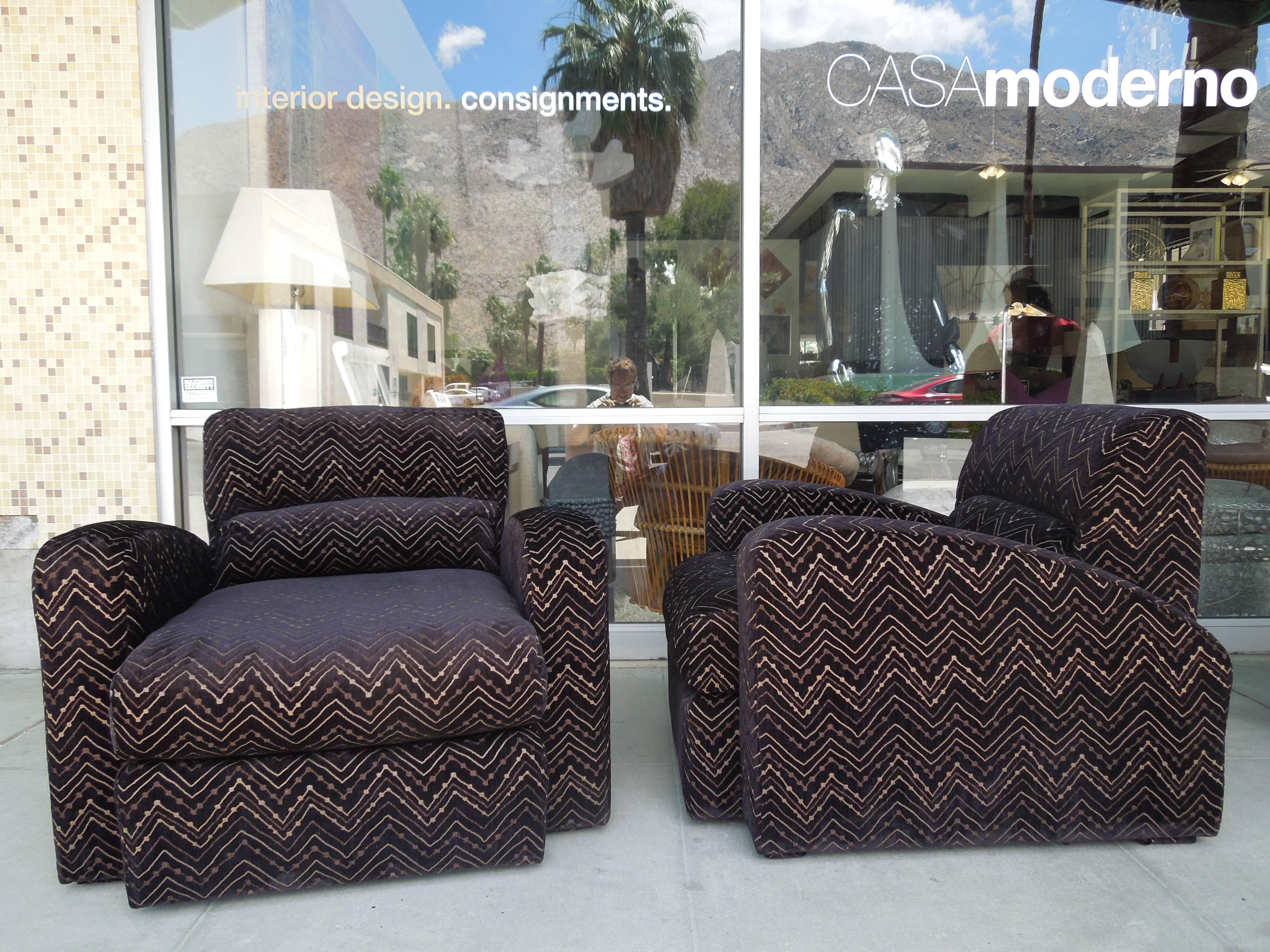 Pair of Iconic Jay Spectre Art Deco "Steamer" Chairs in Jazz Velvet at ...