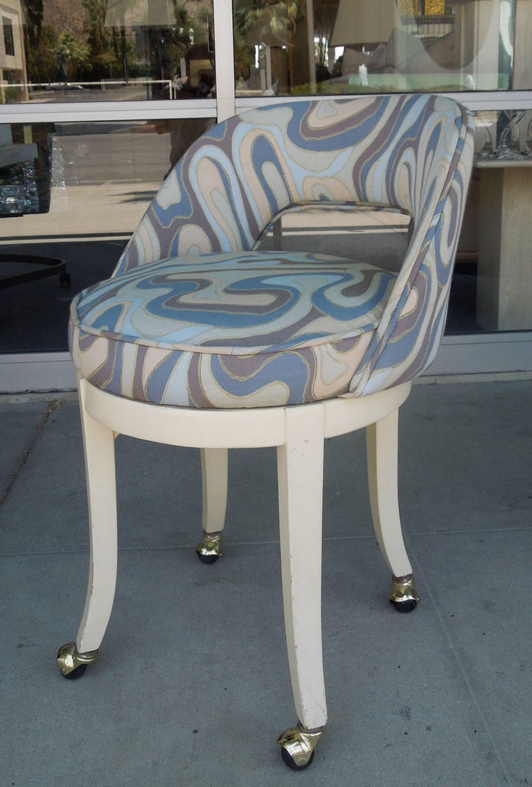 Vintage 1960s Vanity Swivel Stool in New Italian Modern Art Jacquard ...